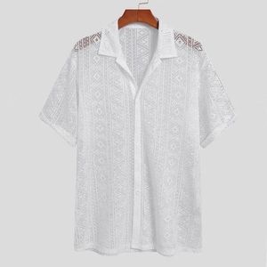 Shirts | White Mesh Net Yarn Shirt | Poshmark